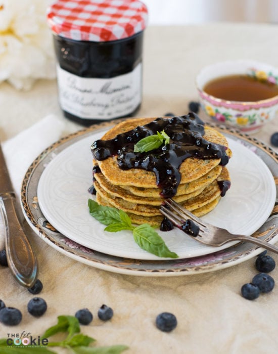 Basil Cornmeal Pancakes with Wild Blueberry Preserves • The Fit Cookie