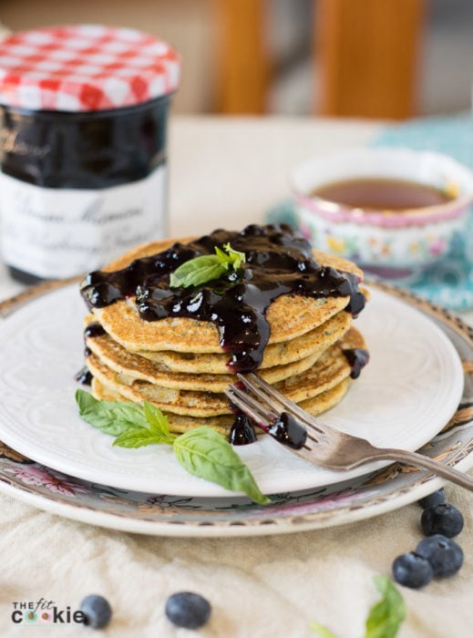 Basil Cornmeal Pancakes with Wild Blueberry Preserves • The Fit Cookie