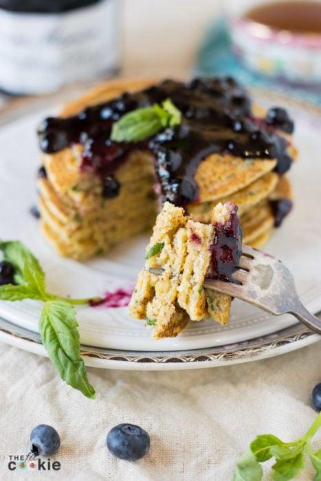 Basil Cornmeal Pancakes with Wild Blueberry Preserves • The Fit Cookie